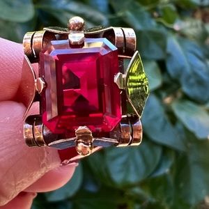 Jewelry | Retro Vintage 14k Yellow Gold Synthetic Emerald Cut Ruby ...
